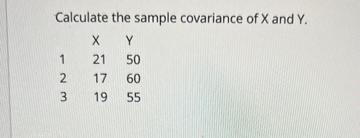 Solved Calculate the sample covariance of X and Y.Calculate | Chegg.com
