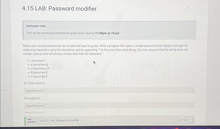 Solved Please Use C 4 15 Lab Password Modifier Instructor
