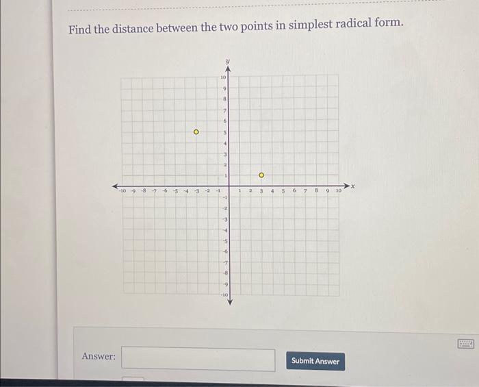 Solved Find the distance between the two points in simplest | Chegg.com