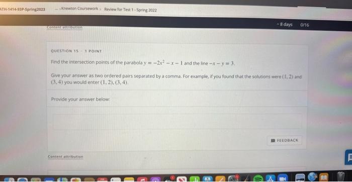 Solved Find the intersection points of the parabola | Chegg.com