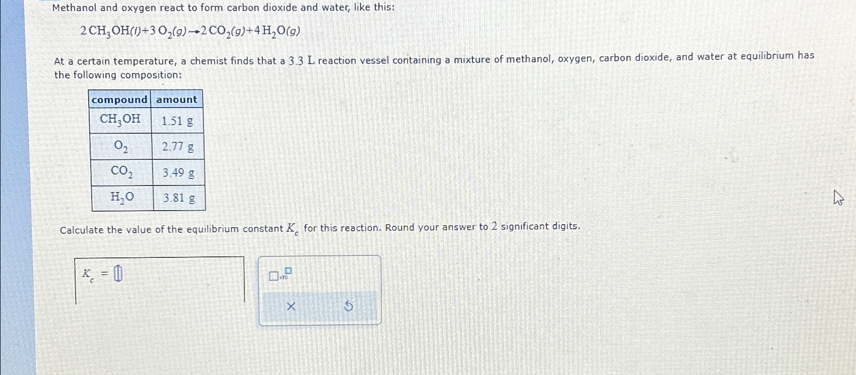 Solved Methanol and oxygen react to form carbon dioxide and | Chegg.com