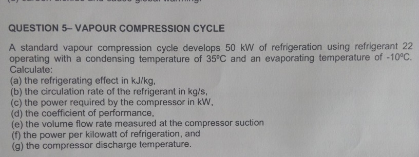 Solved Doug QUESTION 5-VAPOUR COMPRESSION CYCLE A standard | Chegg.com