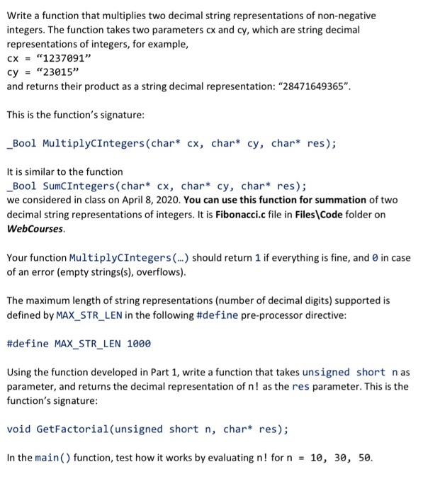 Solved Write a function that multiplies two decimal string | Chegg.com