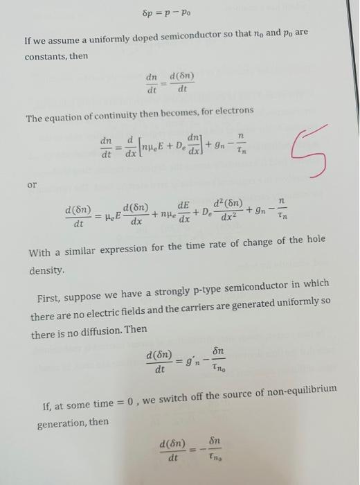 Solved Diffusion, Recombination and the equation of | Chegg.com