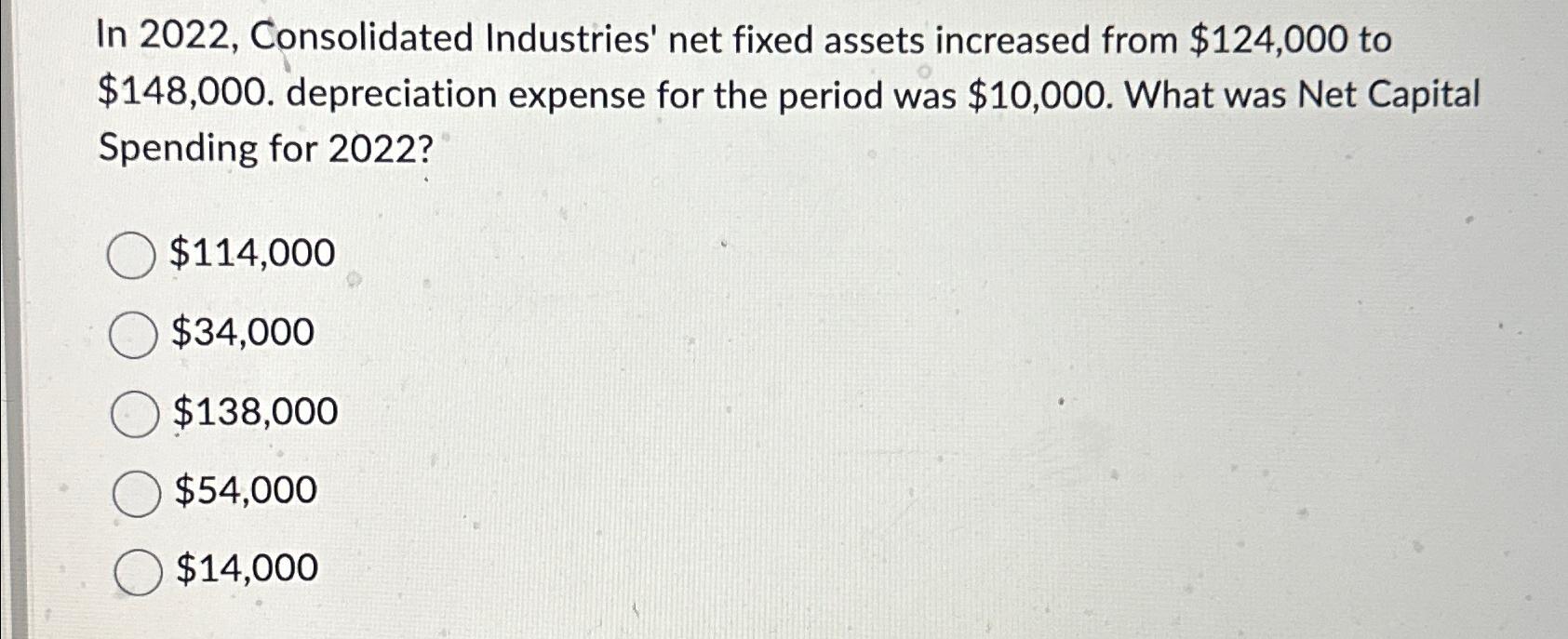 Solved In 2022, ﻿Consolidated Industries' net fixed assets | Chegg.com