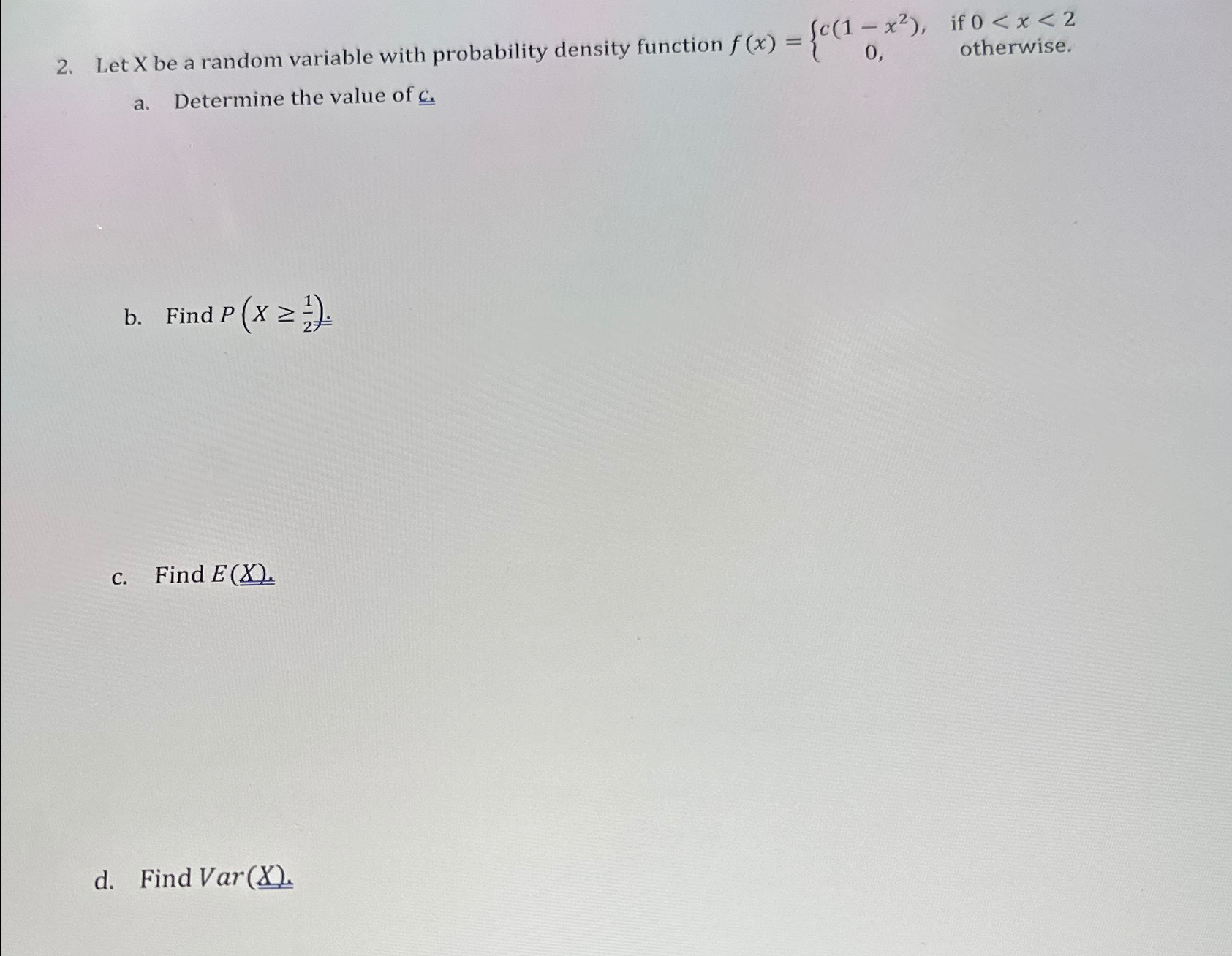 Let x ﻿be a random variable with probability density | Chegg.com