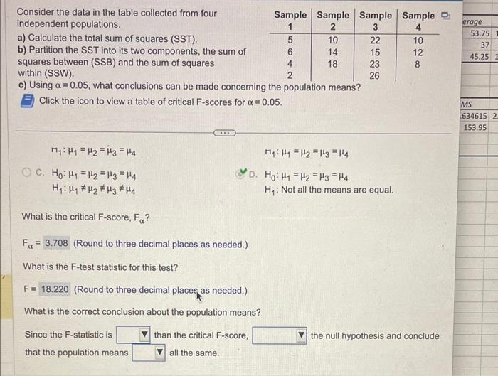 Solved Consider the data in the table collected from three | Chegg.com