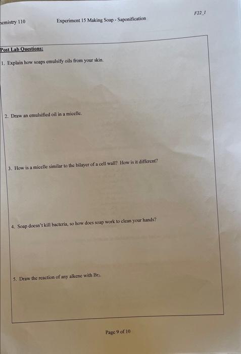 Solved nemistry 110 Post Lab Questions: Experiment 15 Making | Chegg.com
