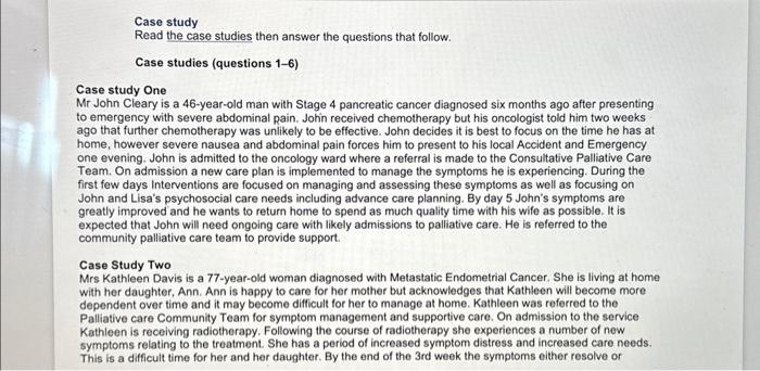 Solved Case study Read the case studies then answer the | Chegg.com