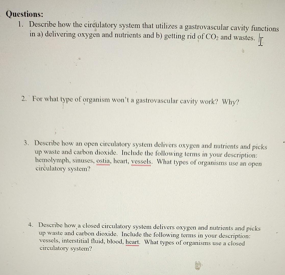 Solved Questions: 1. Describe how the circulatory system | Chegg.com