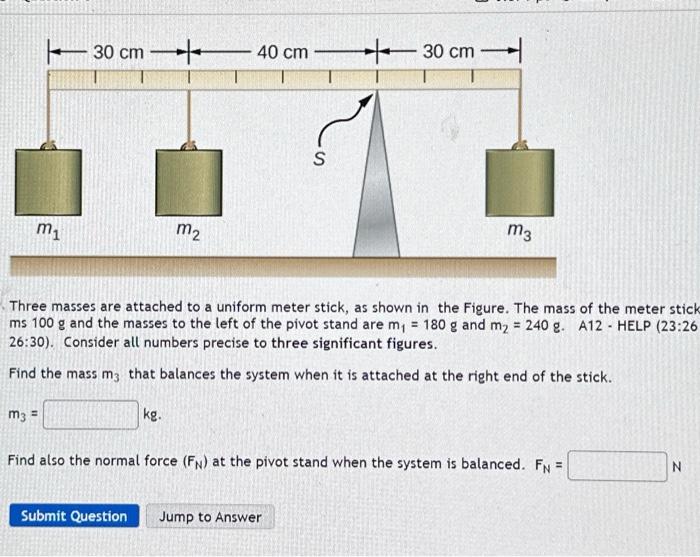 Solved Three masses are attached to a uniform meter stick, | Chegg.com