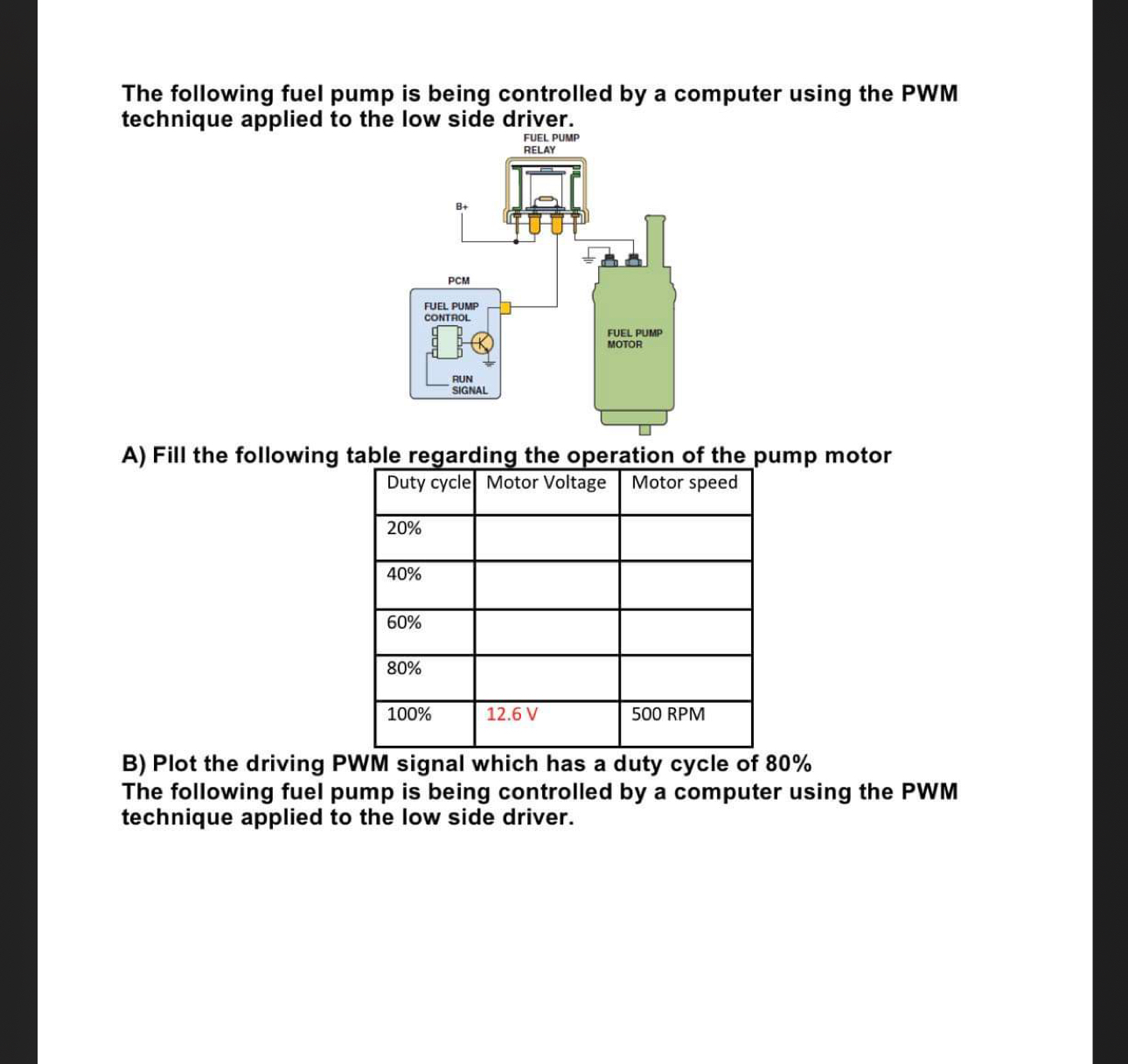 Solved The following fuel pump is being controlled by a | Chegg.com
