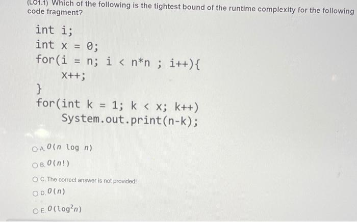 Solved (L01.1) Which of the following is the tightest bound | Chegg.com
