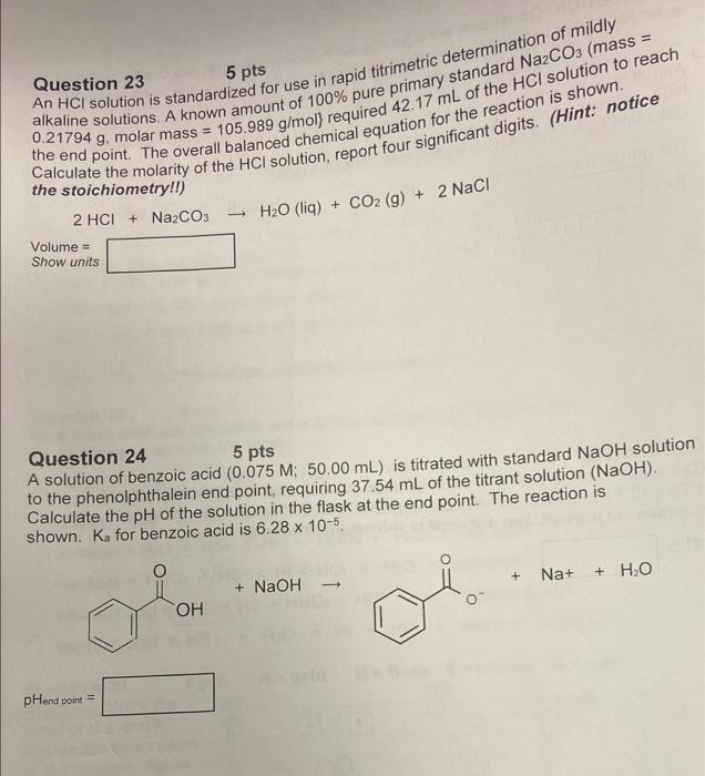 Solved An HCl solution is standardized for use in rapid | Chegg.com