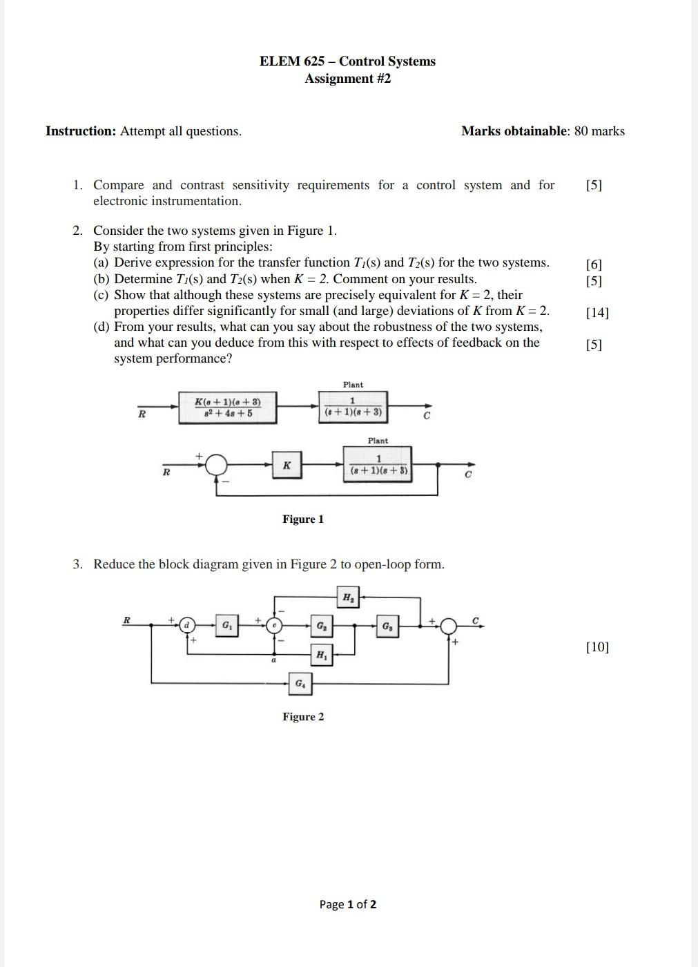 Solved ELEM 625 - Control Systems Assignment #2 Instruction: | Chegg.com