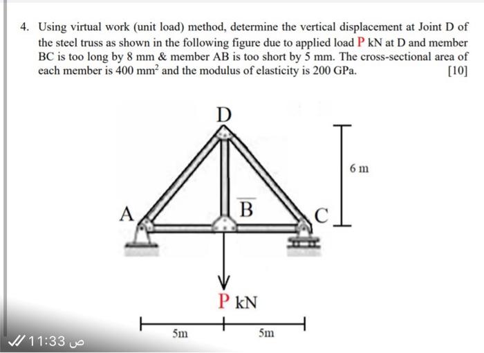 Solved 4. Using virtual work (unit load) method, determine | Chegg.com