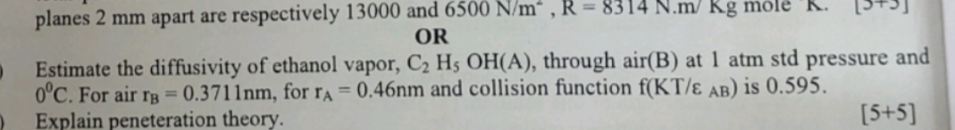 Solved Estimate the diffusivity of ethanol vapor, C2H5OH(A), | Chegg.com