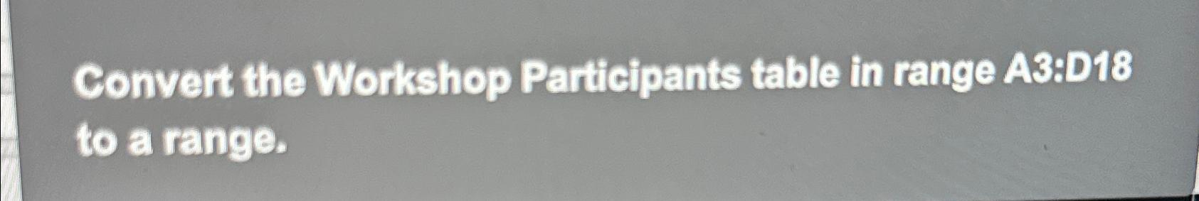 Solved Convert the Workshop Participants table in range | Chegg.com