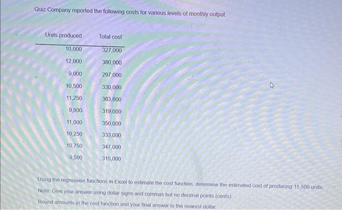 Solved Quiz Company reported the following costs for various | Chegg.com Solved Quiz Company reported the following costs for various | Chegg.com