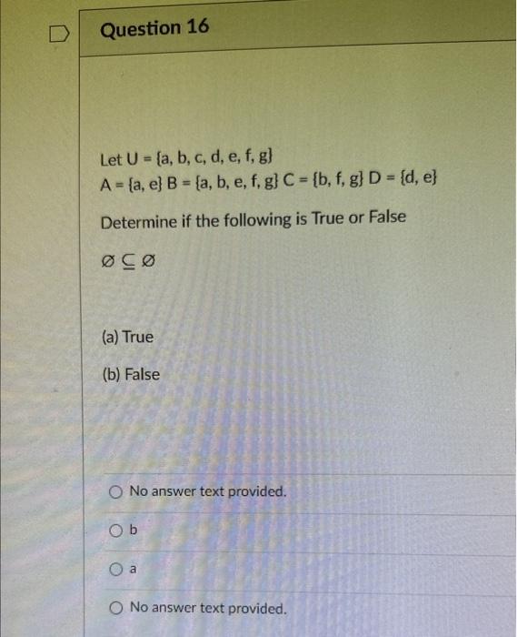 Solved Let U={a,b,c,d,e,f,g} | Chegg.com