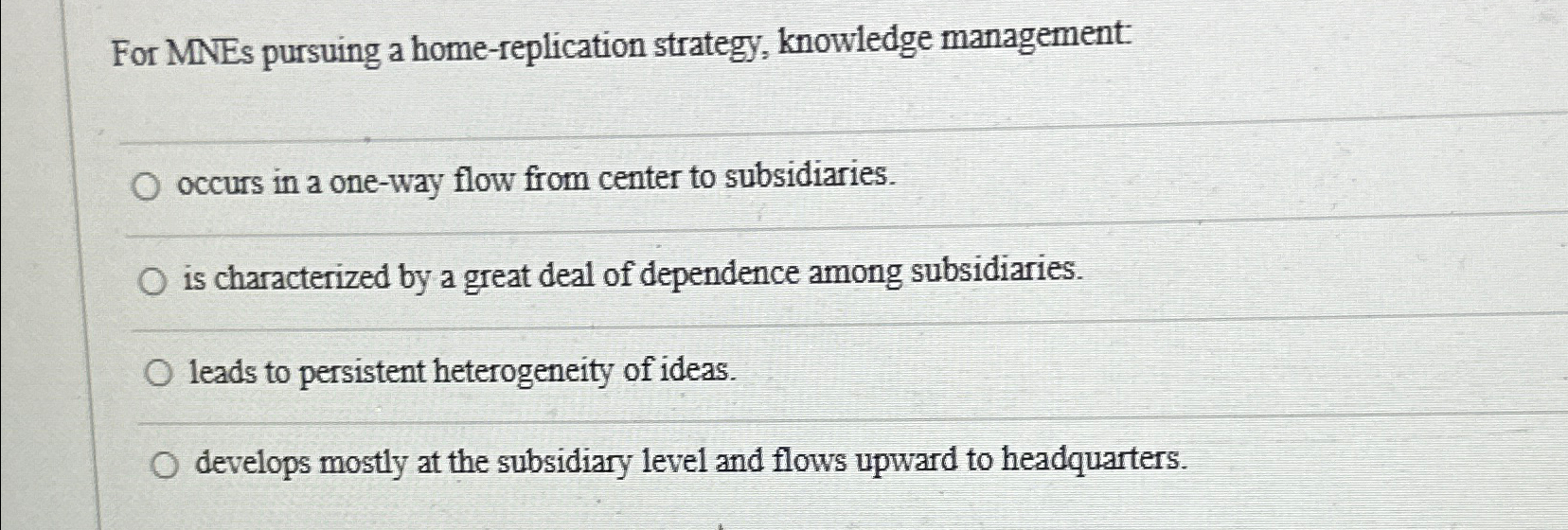 Solved For MNEs pursuing a home-replication strategy, | Chegg.com