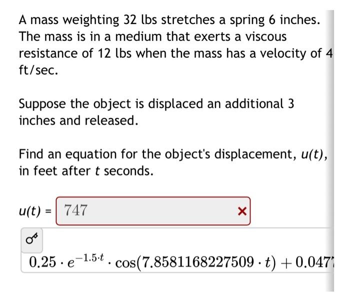 Solved A 8 kg weight is attached to a spring with constant k | Chegg.com