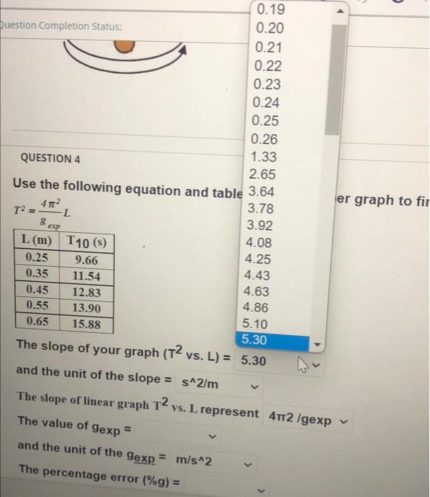 Solved Use the following equation and table T2=g4π2L The | Chegg.com