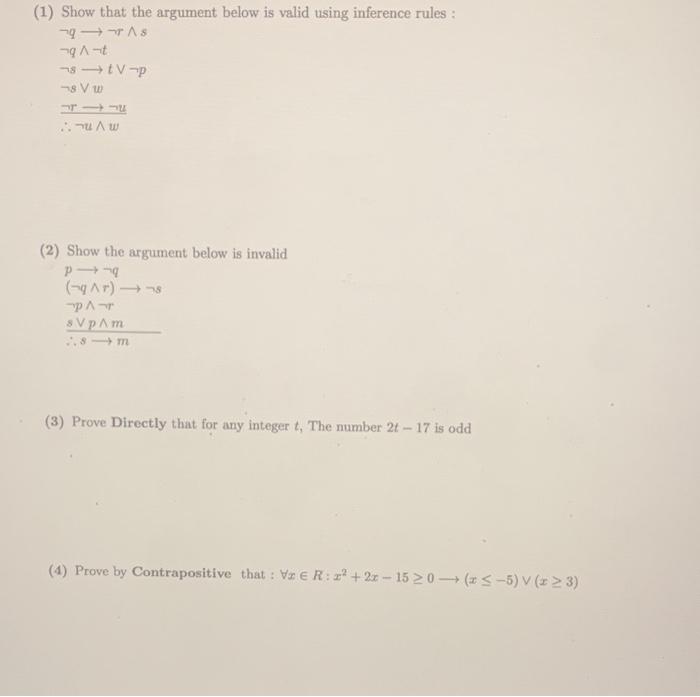 Solved (1) Show that the argument below is valid using | Chegg.com