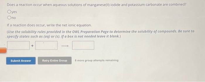Solved Use the solubility rules provided in the OWL | Chegg.com