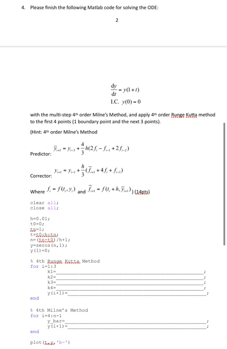 Solved 4. Please finish the following Matlab code for | Chegg.com