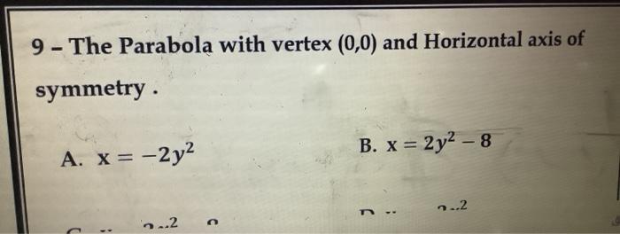 Solved 9 - The Parabola with vertex (0,0) and Horizontal | Chegg.com