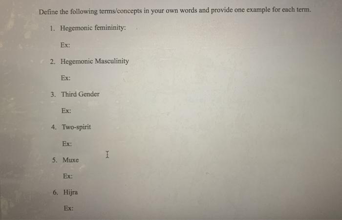 Solved Define the following terms/concepts in your own words | Chegg.com