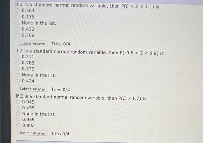 Solved If Z is a standard normal random variable, then | Chegg.com