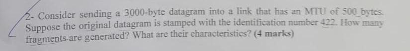 Solved 2- ﻿Consider sending a 3000-byte datagram into a link | Chegg.com