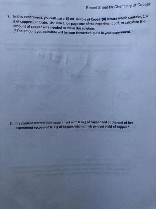 Report Sheet for Chemistry of Copper 2. In this | Chegg.com