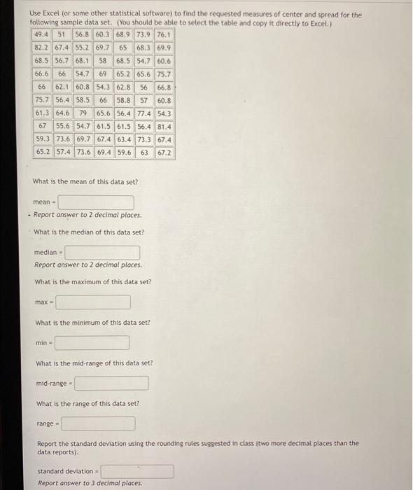 Solved Use Excel (or some other statistical software) to | Chegg.com