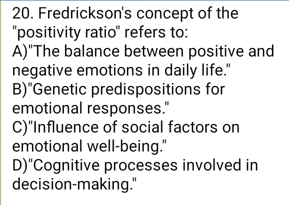 Solved Fredrickson's concept of the "positivity ratio" | Chegg.com