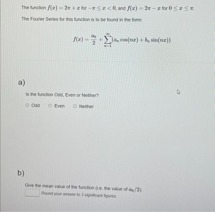 Solved The function f(x)=2π+x for −π≤x