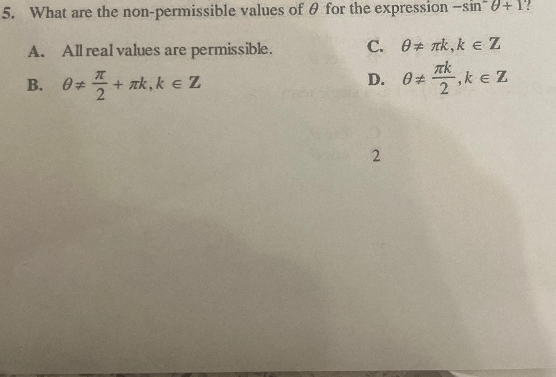 Solved What are the non-permissible values of θ ﻿for the | Chegg.com