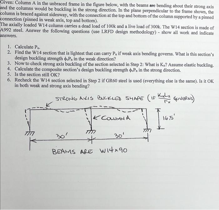 Solved Given: Column A in the unbraced frame in the figure | Chegg.com