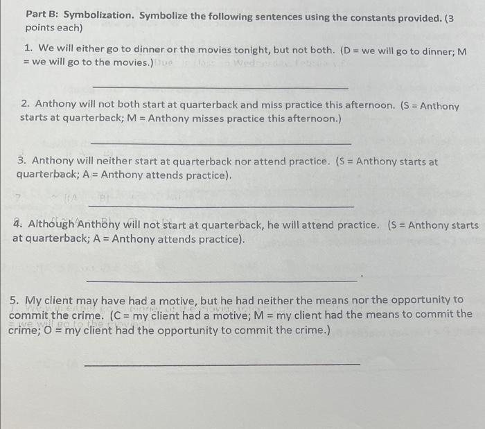 Part B Symbolization Symbolize The Following