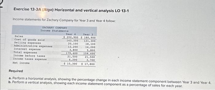 Solved Exercise 13-3A (Algo) Horizontal and vertical | Chegg.com