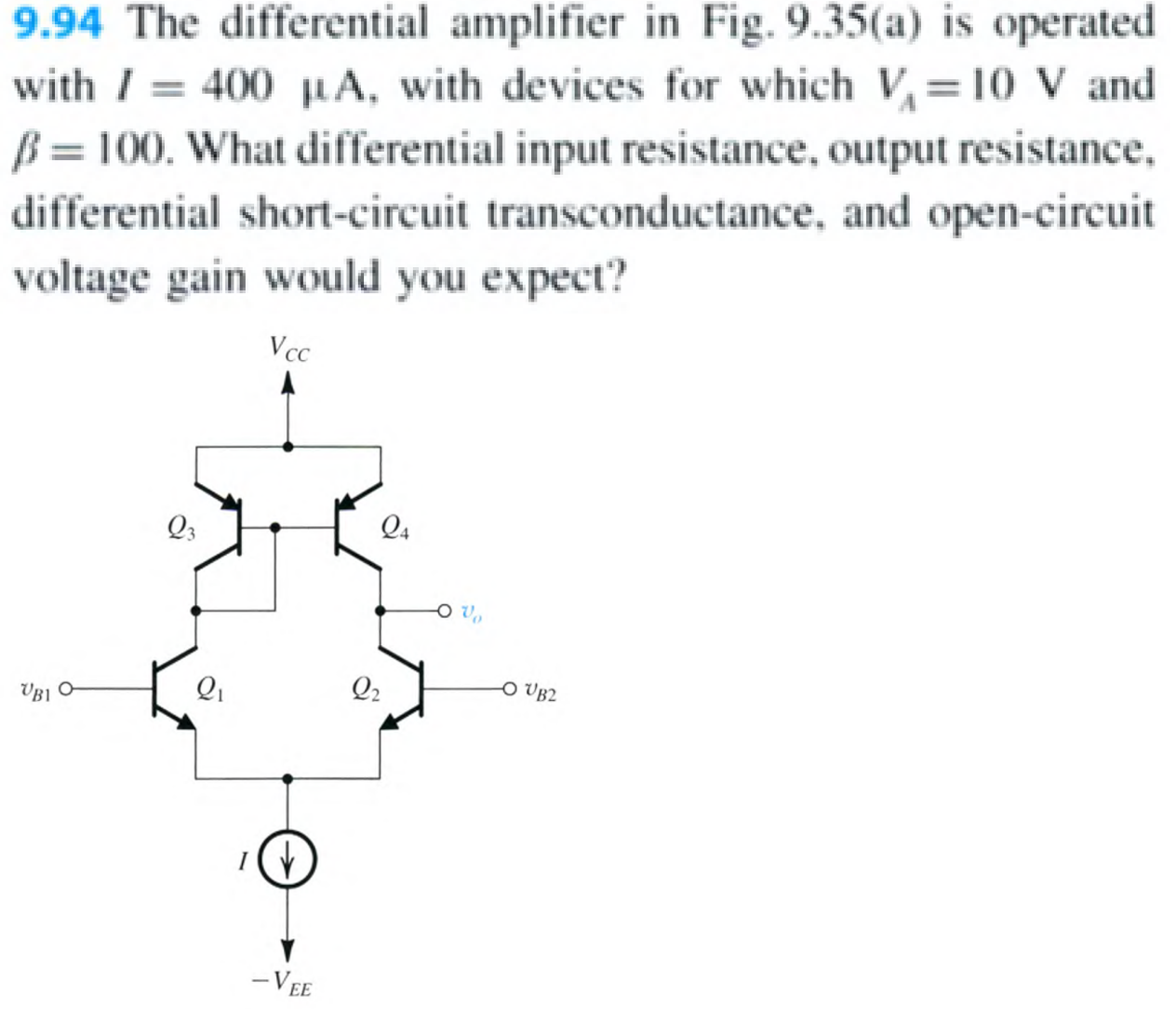 Solved 9.94 ﻿The differential amplifier in Fig. 9.35(a) ﻿is | Chegg.com