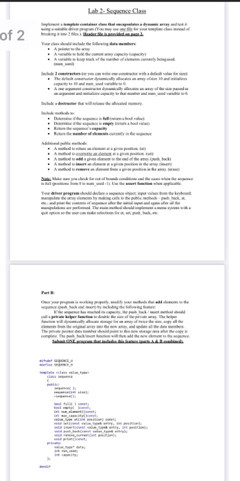 Solved Lab 2. Sequence Class 2 of 2 ed Capacity to end andre | Chegg.com Solved Lab 2. Sequence Class 2 of 2 ed Capacity to end andre | Chegg.com