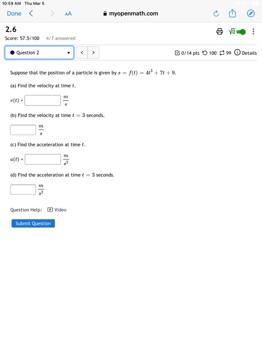 Solved 10:59 AM Thu Mar 5 Done AA myopenmath.com 2.7 | Chegg.com