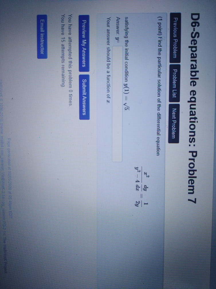 Solved D6-Separable equations: Problem 7 Previous Problem | Chegg.com