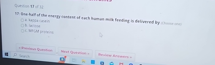 Solved Question 17 ﻿of 3217: One-half of the energy content | Chegg.com