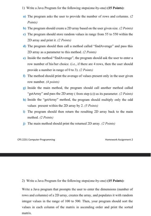 Solved 1) Write a Java Program for the following | Chegg.com