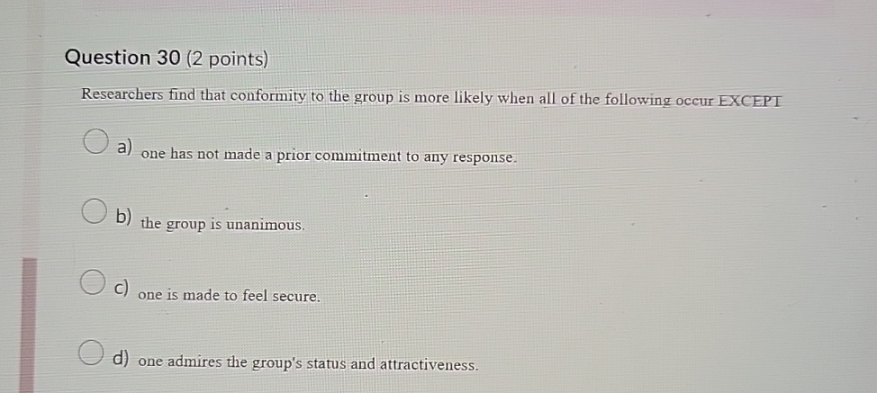 Solved Question 30 (2 ﻿points)Researchers find that | Chegg.com