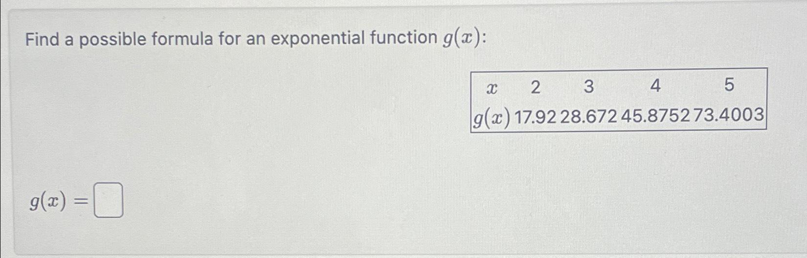 Solved Find a possible formula for an exponential function | Chegg.com